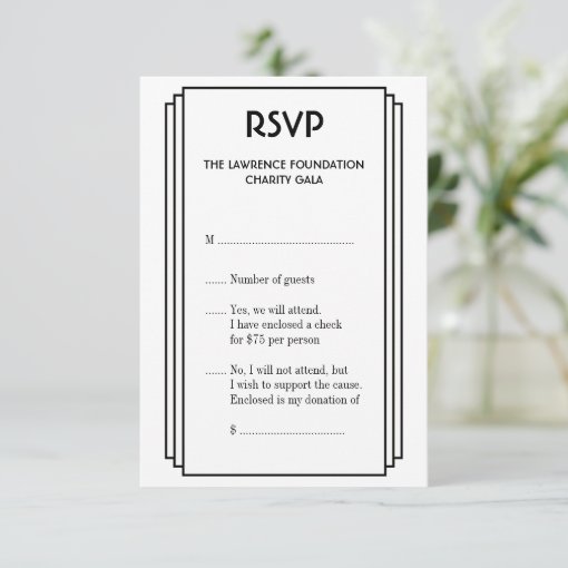 Art Deco black stacked frame gold RSVP response | Zazzle