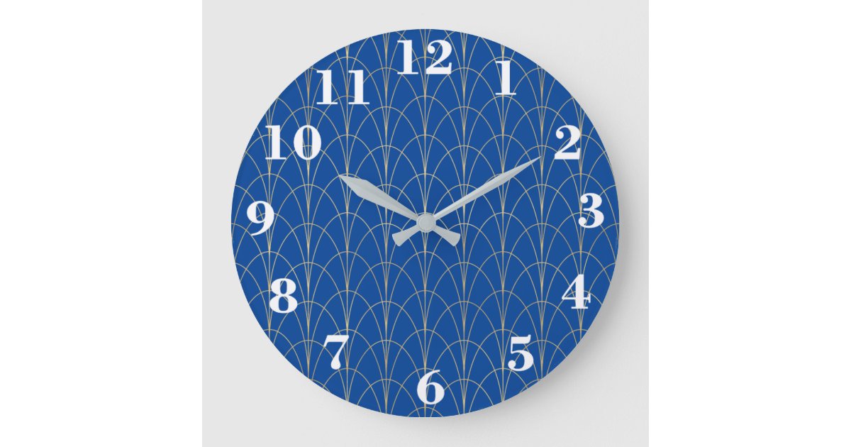 Art Deco Blue And White Large Clock | Zazzle