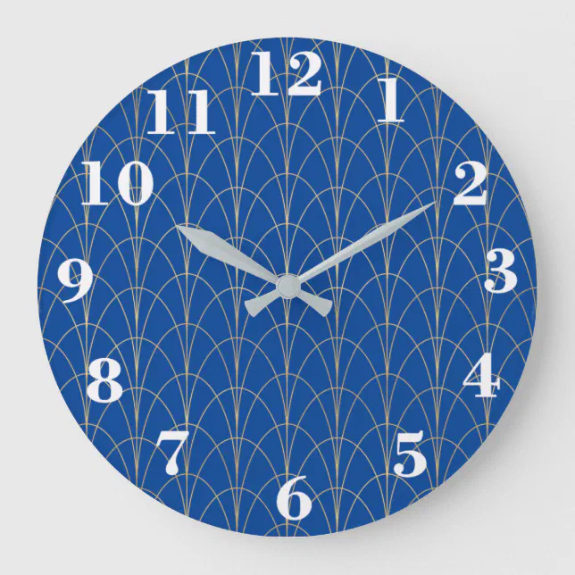 Art Deco Blue And White Large Clock | Zazzle