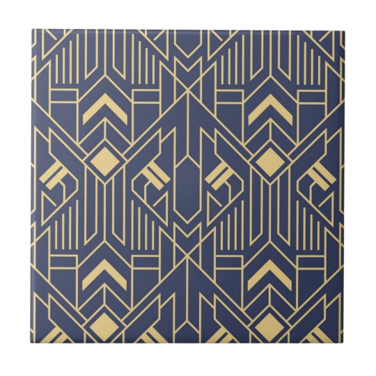 Art Deco Blue Gold Geometric Ceramic Tile | Zazzle.com