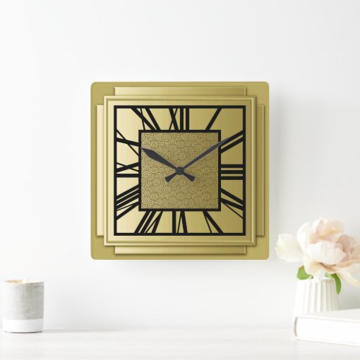 Art Deco, brushed gold Square Wall Clock | Zazzle