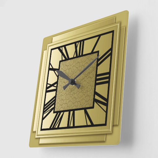 Art Deco, brushed gold Square Wall Clock | Zazzle