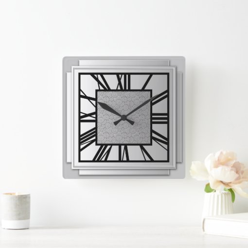 Art Deco, brushed silver Square Wall Clock | Zazzle
