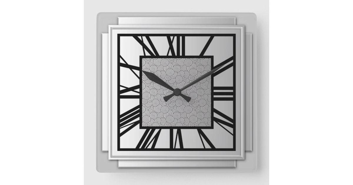 Art Deco, brushed silver Square Wall Clock | Zazzle