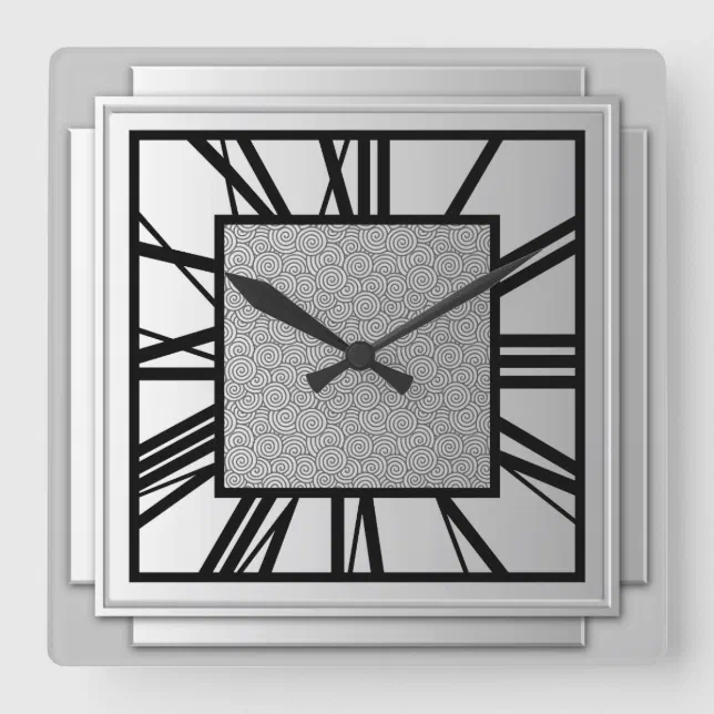 Art Deco, brushed silver Square Wall Clock | Zazzle