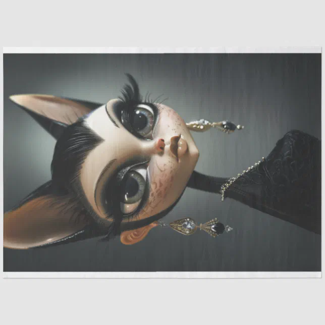 Art Deco Cat Black Long Lashes Decoupage Tissue Paper | Zazzle