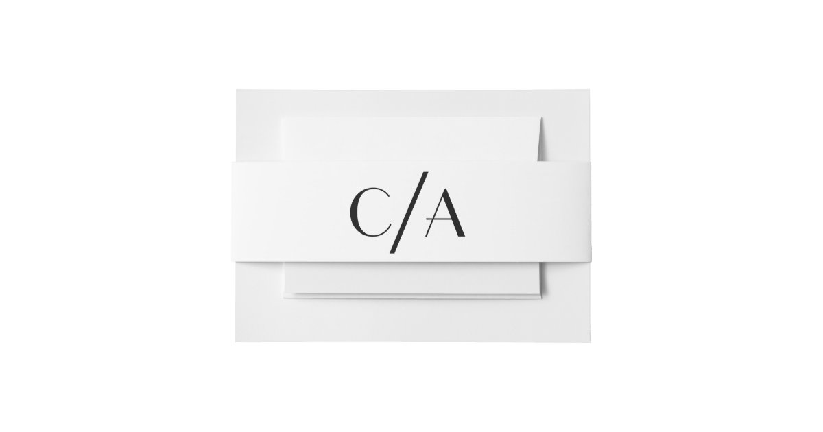 Art Deco Chic Black White Monogram Wedding Invitation Belly Band | Zazzle