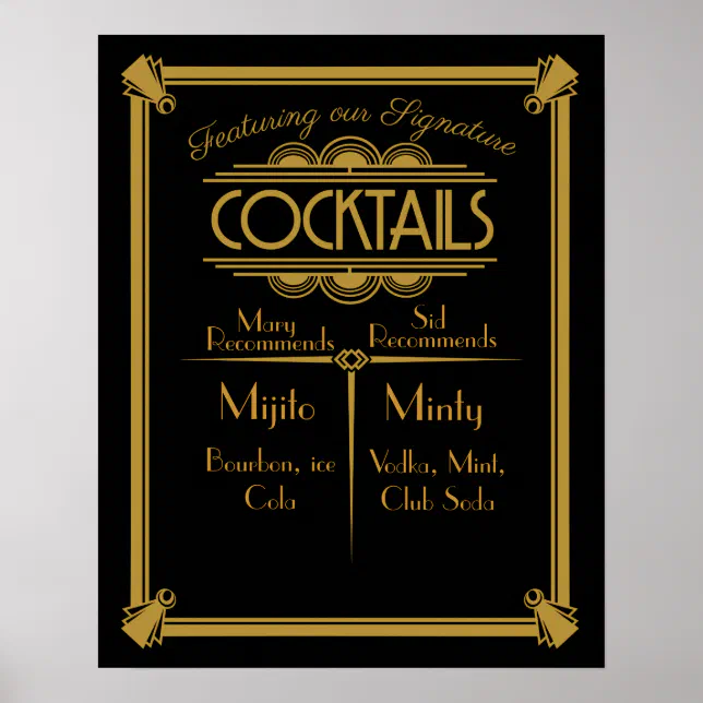 ART Deco Cocktail bar sign 1920's Gatsby Party | Zazzle