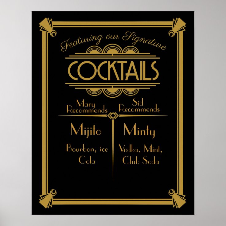 ART Deco Cocktail bar sign 1920's Gatsby Party | Zazzle