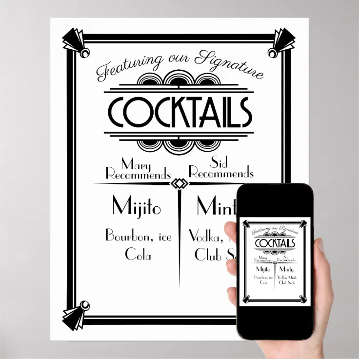 ART Deco Cocktail bar sign 1920's Gatsby Party | Zazzle