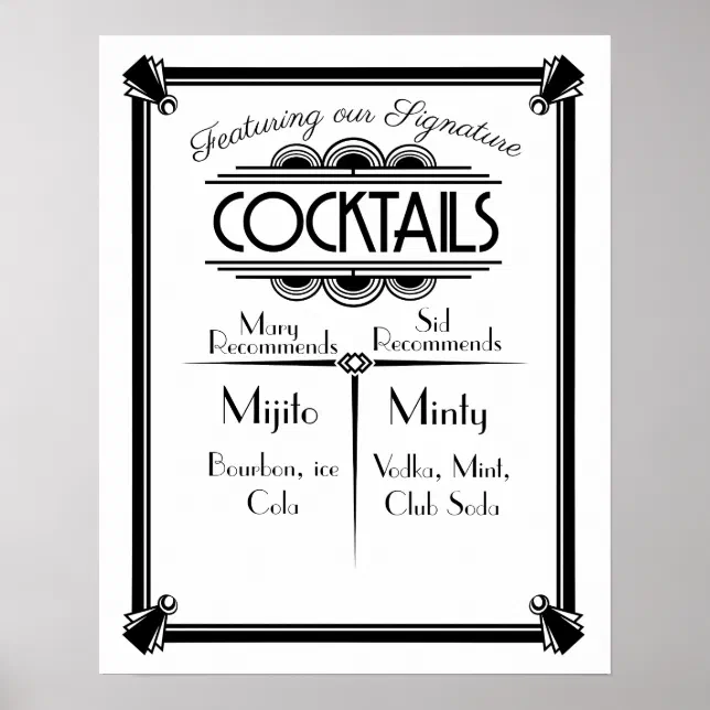 ART Deco Cocktail bar sign 1920's Gatsby Party | Zazzle