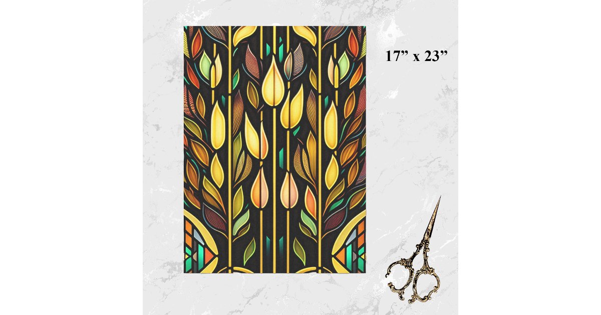 Art Deco Colorful Leaves Reeds Stained Glass Large Tissue Paper | Zazzle