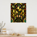 Art Deco Colorful Leaves Reeds Stained Glass Poster | Zazzle