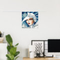 Art Deco Cubism Blue Eyes Woman Portrait Poster | Zazzle