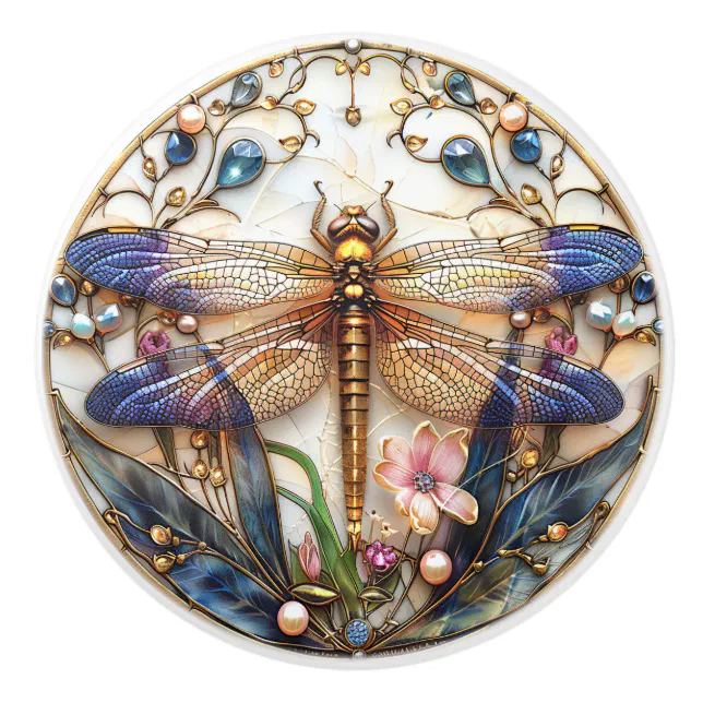 Art Deco Dragonfly Pearls Gems Flowers Elegant Ceramic Knob | Zazzle