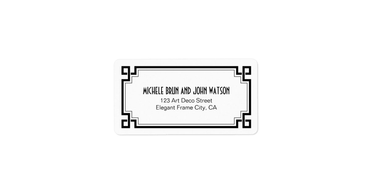 Art Deco Elegant Black Frame White Return Address Label | Zazzle