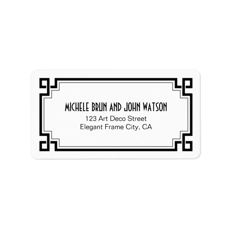 Art Deco Elegant Black Frame White Return Address Label | Zazzle