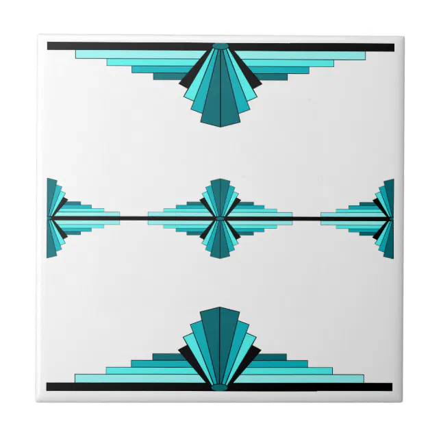 Art deco elements in teal green ceramic tile | Zazzle