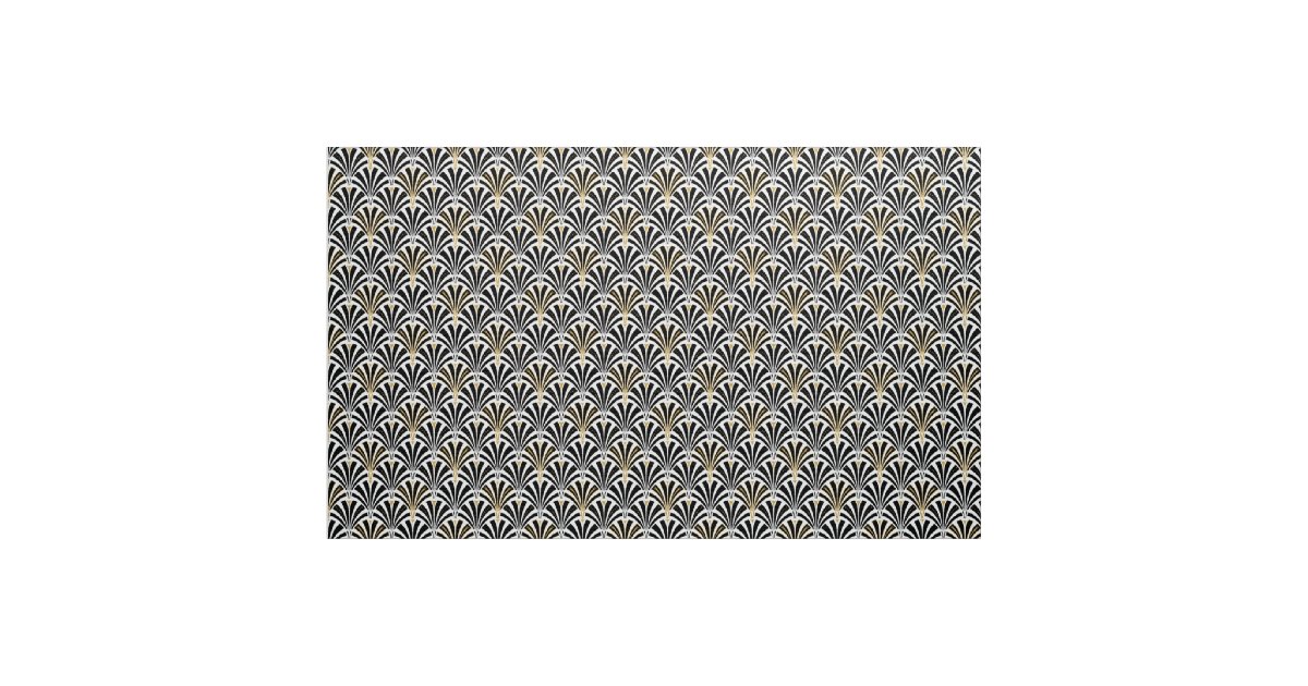 Art Deco fan pattern - black and white Fabric | Zazzle