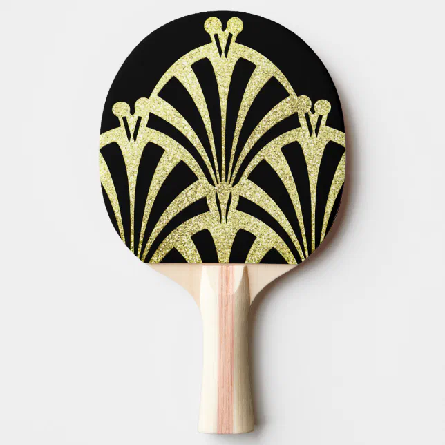 Art deco fan pattern black gold elegant vintage ping pong paddle | Zazzle