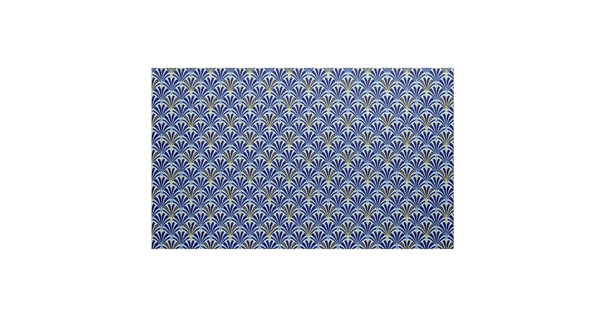 Art Deco fan pattern - cobalt and sky blue Fabric | Zazzle