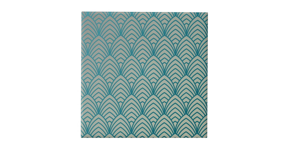 Art deco, fan pattern, teal, white, fan pattern, c ceramic tile | Zazzle
