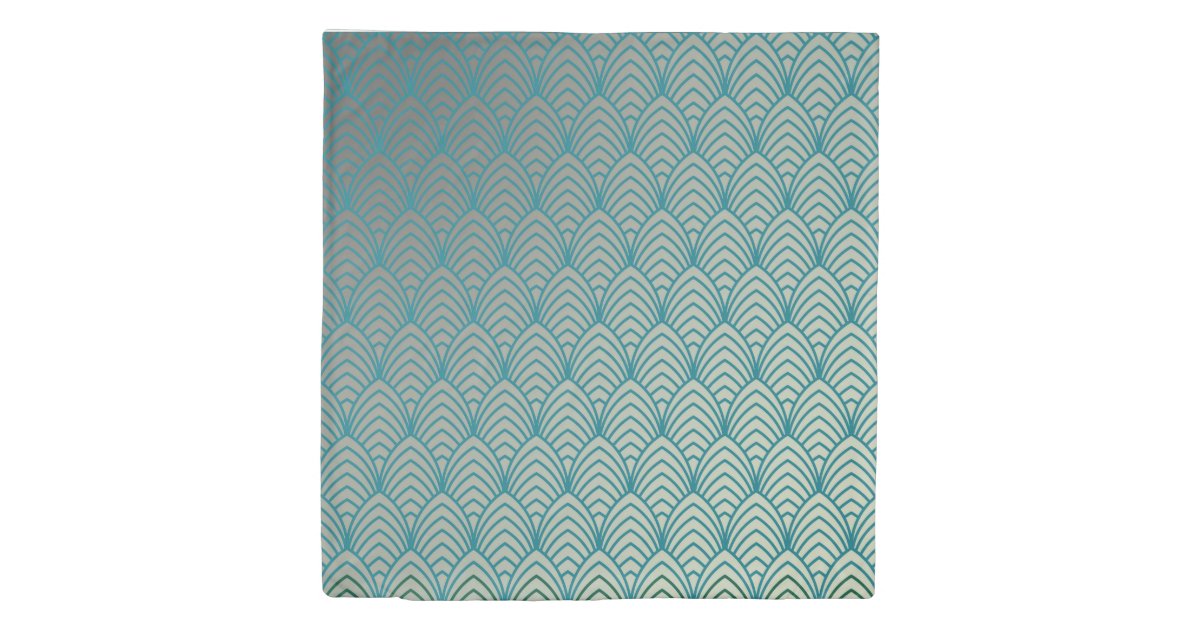 Art deco, fan pattern, teal, white, fan pattern, c duvet cover | Zazzle