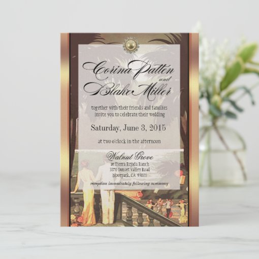 Art Deco Faux Vellum Metallic Champagne Wedding Invitation | Zazzle