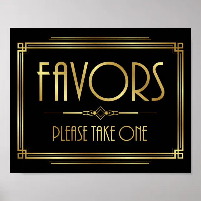 Art Deco FAVORS - PLEASE TAKE ONE Sign Print | Zazzle