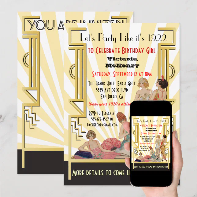 Art Deco Flapper girl party invitations | Zazzle