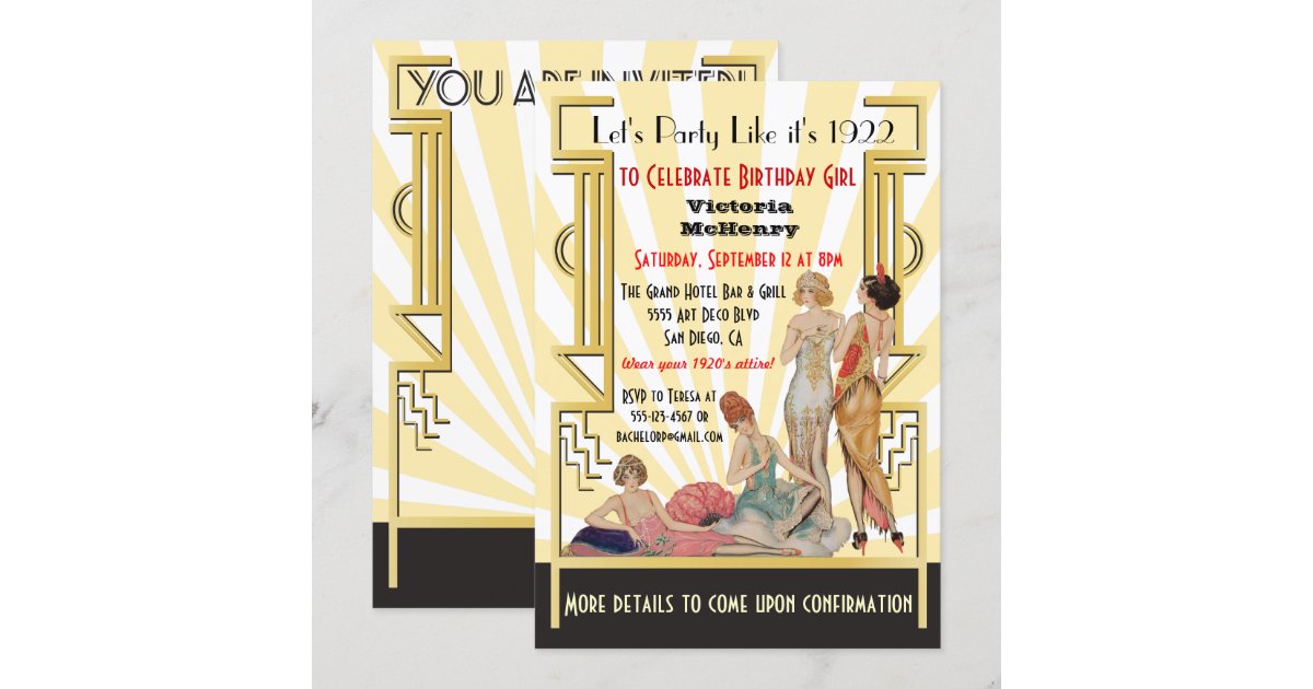 Art Deco Flapper girl party invitations | Zazzle