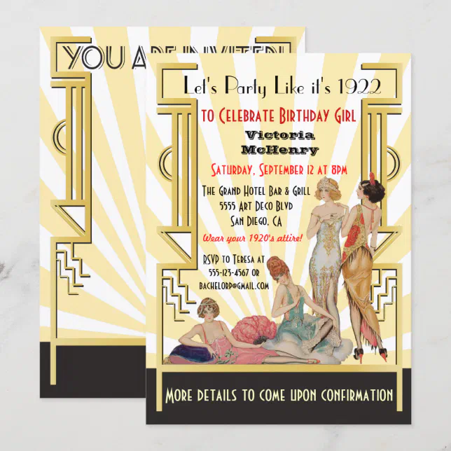 Art Deco Flapper girl party invitations | Zazzle