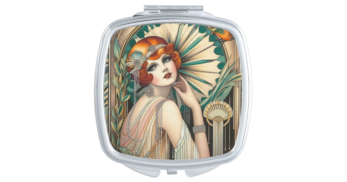 Art Deco Flapper Square Compact Mirror | Zazzle