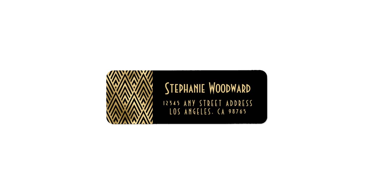 Art Deco Geometric Gold Black Return Address Label | Zazzle
