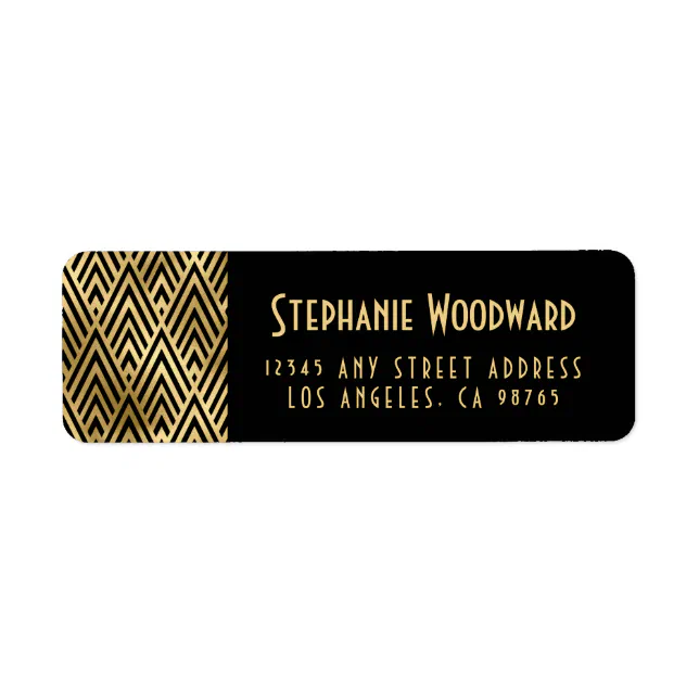 Art Deco Geometric Gold Black Return Address Label | Zazzle