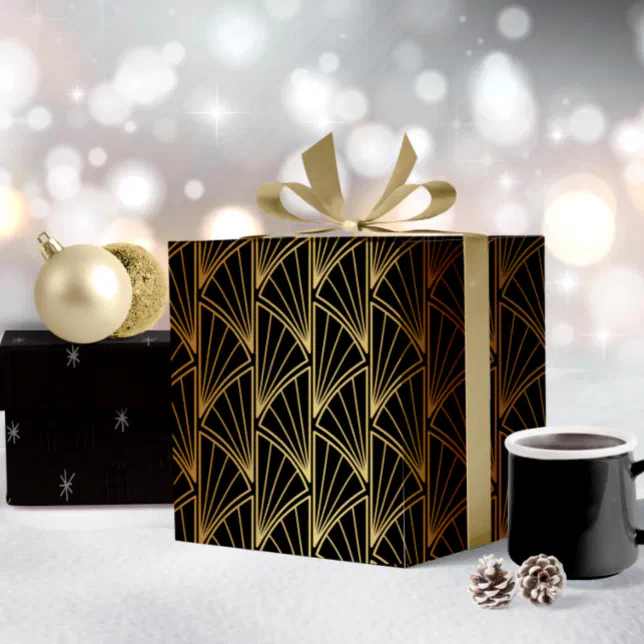 Art Deco Geometric Gold Foil/Black ID492 Wrapping Paper | Zazzle