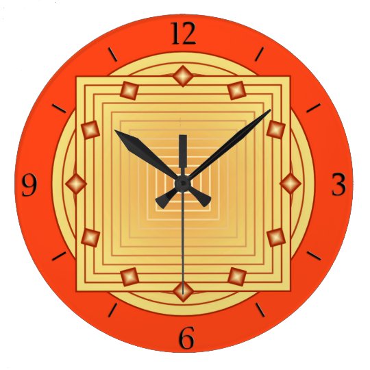 Art Deco Geometric, Mandarin Orange and Yellow Large Clock | Zazzle.com