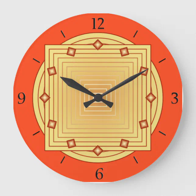Art Deco Geometric, Mandarin Orange and Yellow Large Clock | Zazzle
