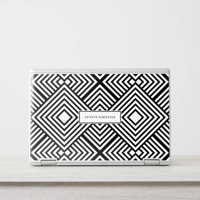ART DECO geometric pattern simple black mono white HP Laptop Skin | Zazzle