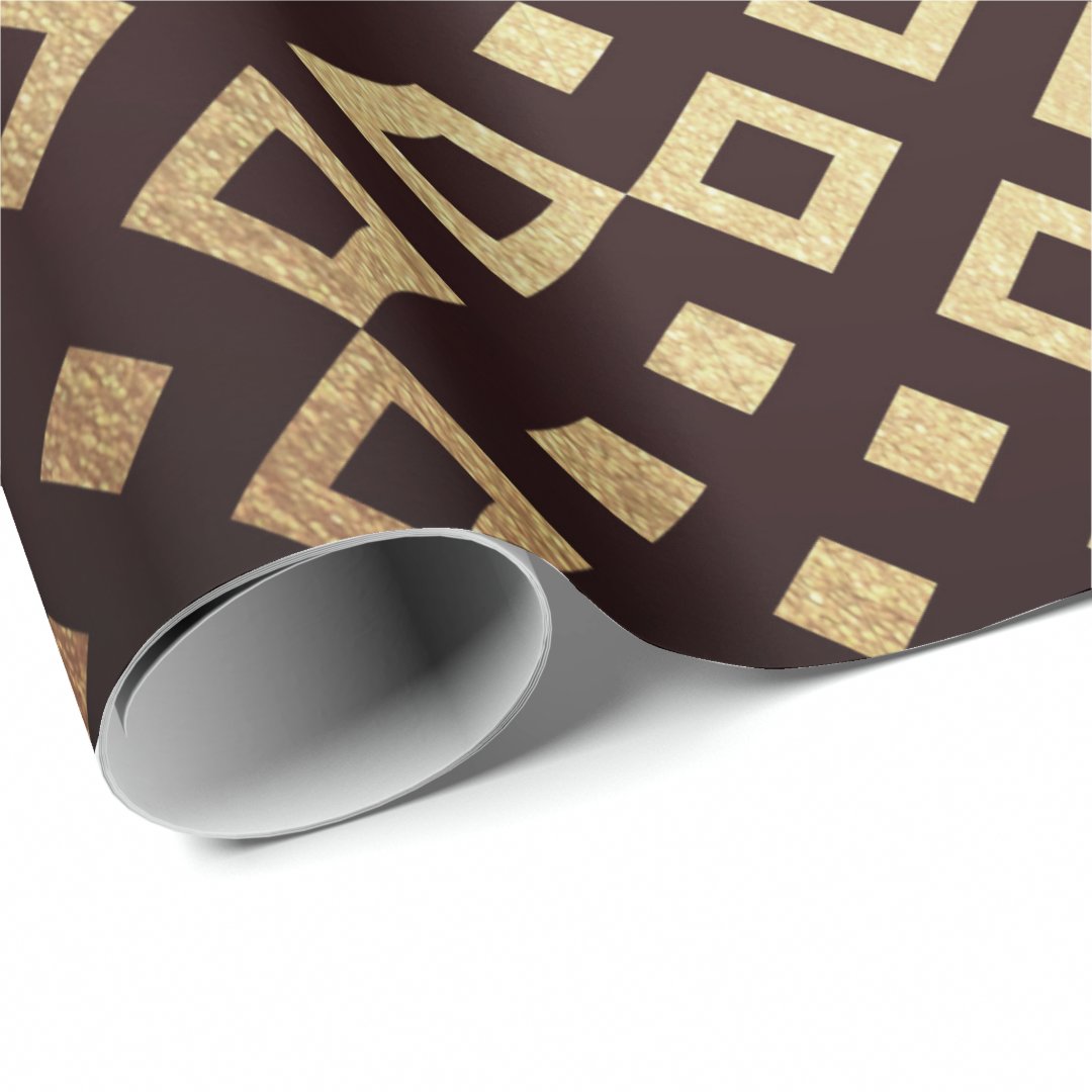 Art Deco Geometric Squares Golden Maroon Vip Wrapping Paper | Zazzle