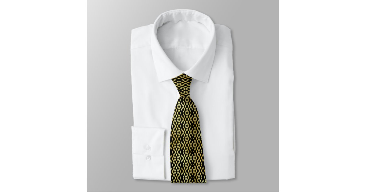 Art Deco Gold & Black Diamond Pattern Neck Tie | Zazzle