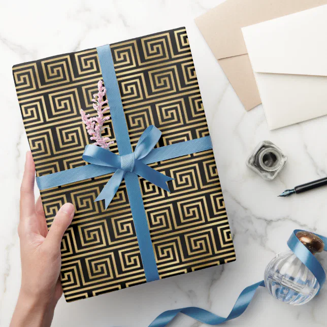 Art deco gold black tiled pattern wrapping paper | Zazzle