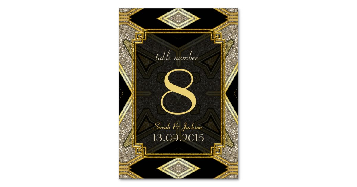 Art Deco Gold Black Wedding Table Number Card | Zazzle