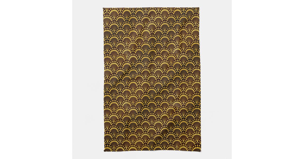 Art Deco Gold Fan Pattern Kitchen Towel | Zazzle