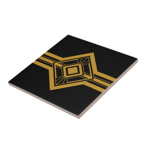 Art Deco Gold Geometric Border Black Ceramic Tile | Zazzle