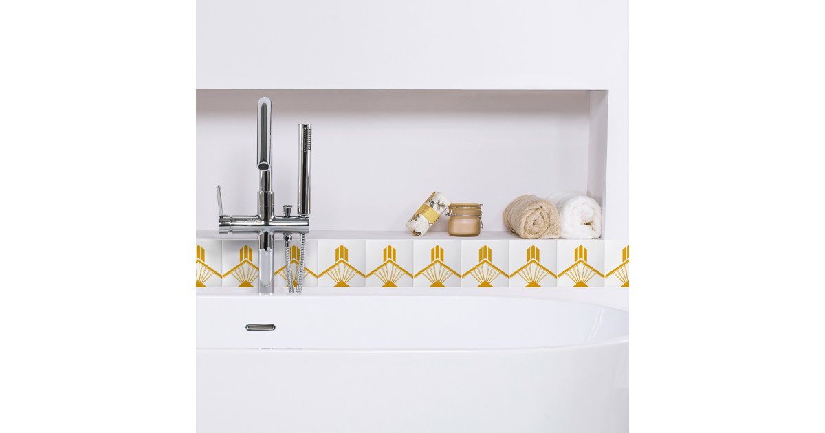 Art Deco Gold Mustard Yellow Geometric Border Ceramic Tile | Zazzle