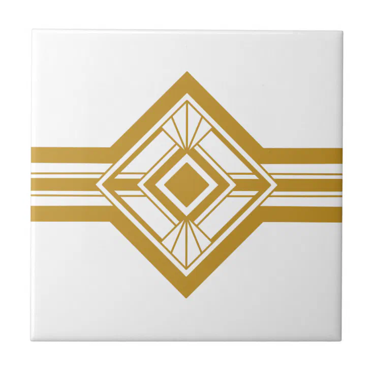 Art Deco Gold Mustard Yellow Geometric Border Ceramic Tile | Zazzle