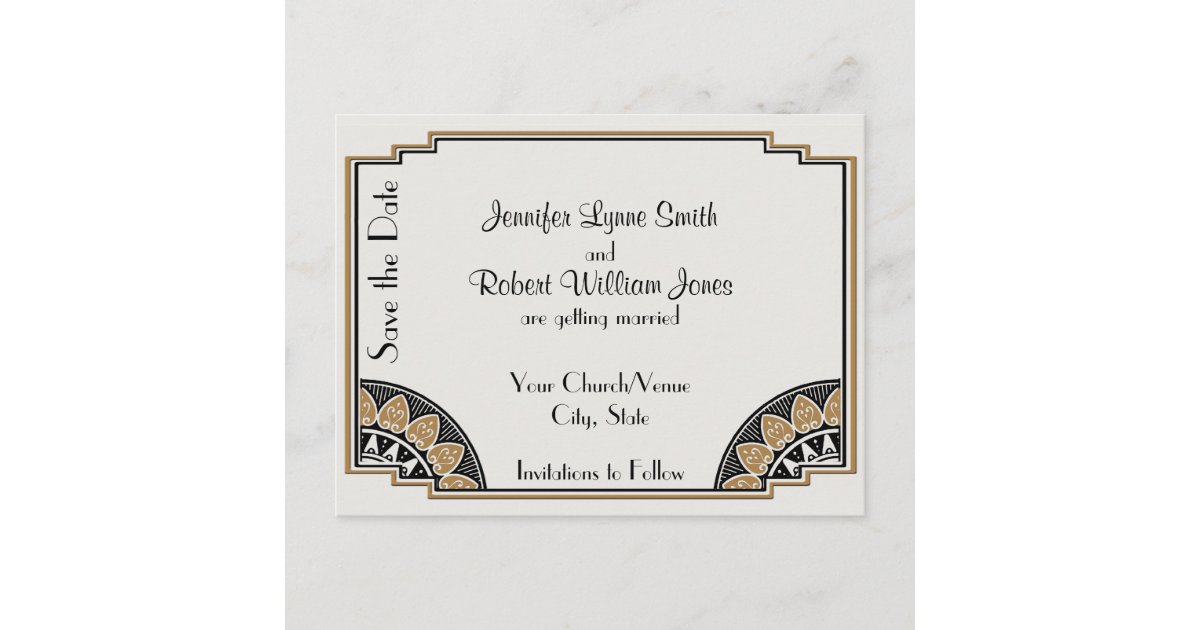 Art Deco Gold Posh Save the Date Postcard | Zazzle