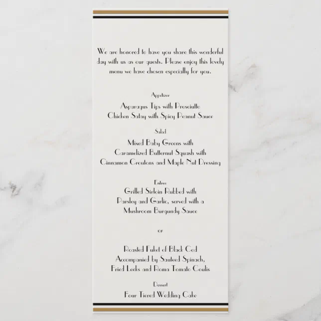 Art Deco Gold Posh Wedding Menu | Zazzle