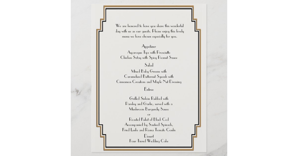 Art Deco Gold Posh Wedding Menu | Zazzle.com